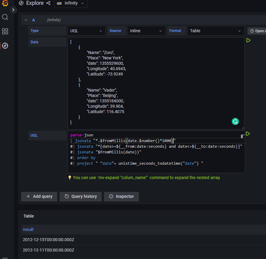 Filter By Timefilter Using Jsonata · Yesoreyeram Grafana Infinity