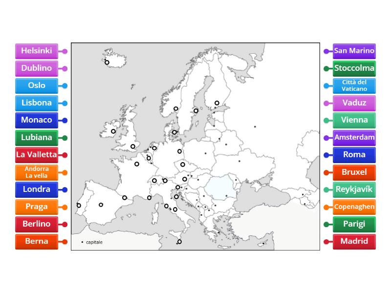 Mappa Capitali Europee 1 Labelled Diagram