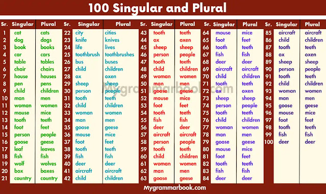 100 Singular And Plural Words In English With Pdf