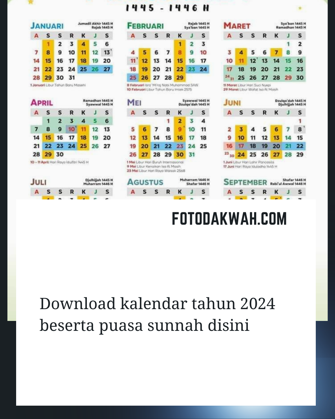 Foto Dakwah Download Gambar Hd Kalender Tahun 2024 1446 H Beserta