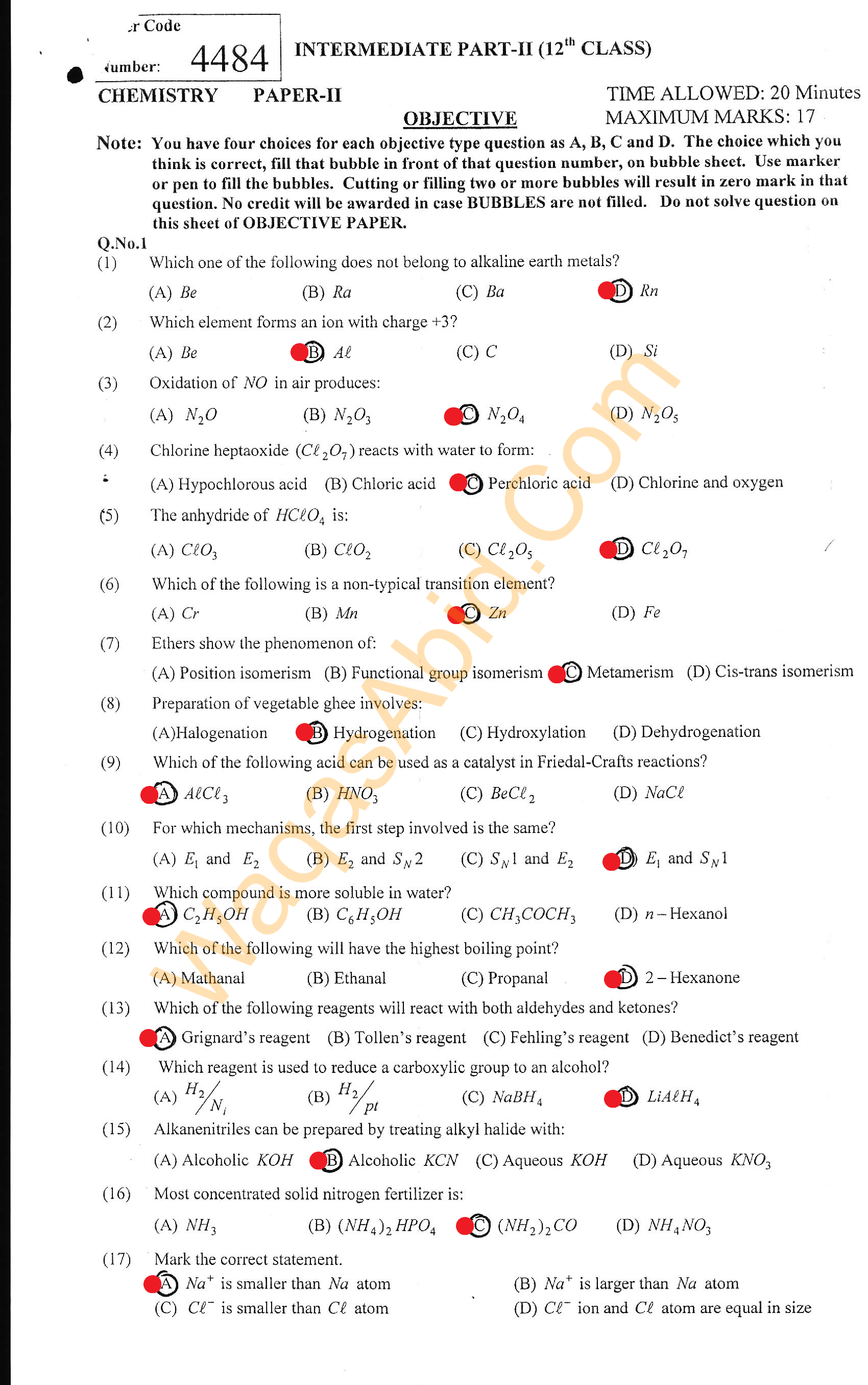 2nd Year Chemistry Objective Mcqs With Answers 2nd Year Chemistry