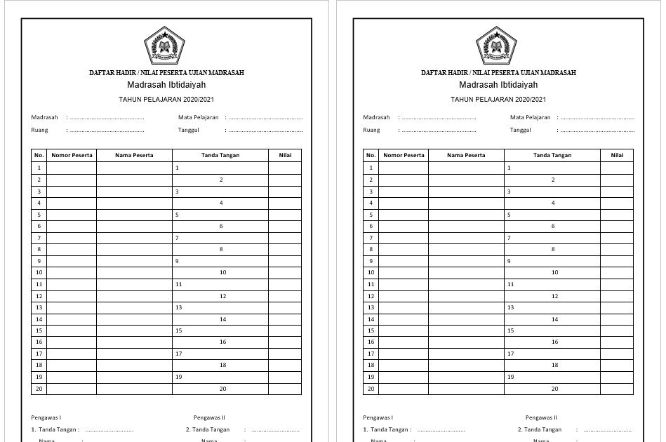 Format Daftar Hadir Dan Nilai Ujian Sekolahmadrasah