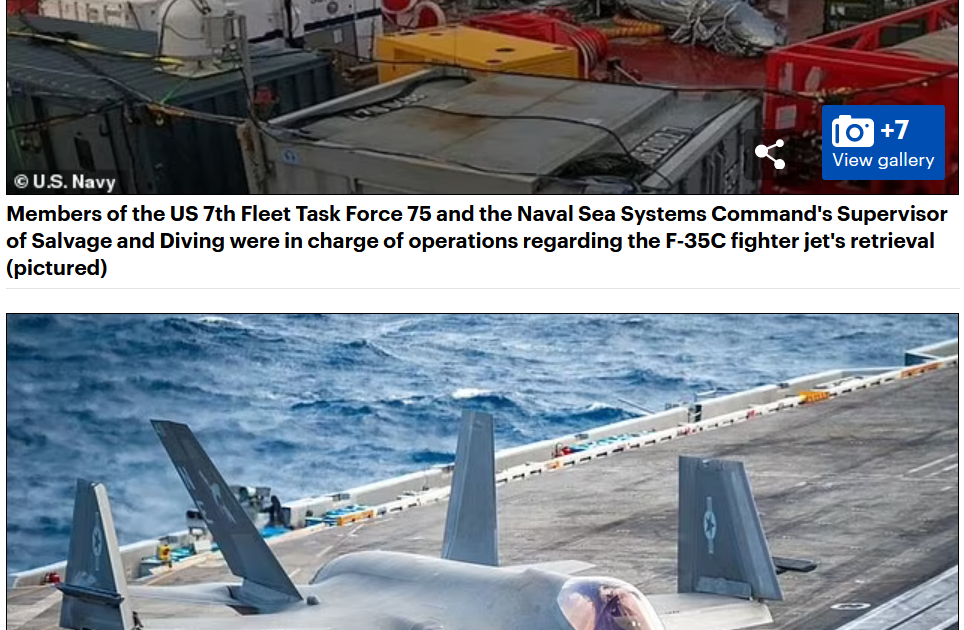 War News Updates Us Navy Recovers Us F 35c Stealth Fighter Jet That