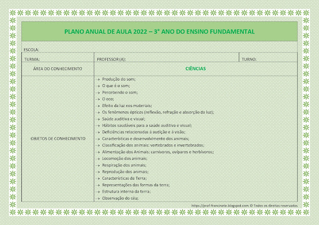 Blog Da Profa Francinete Planejamento Anual 3º Ano Alinhado à Bncc