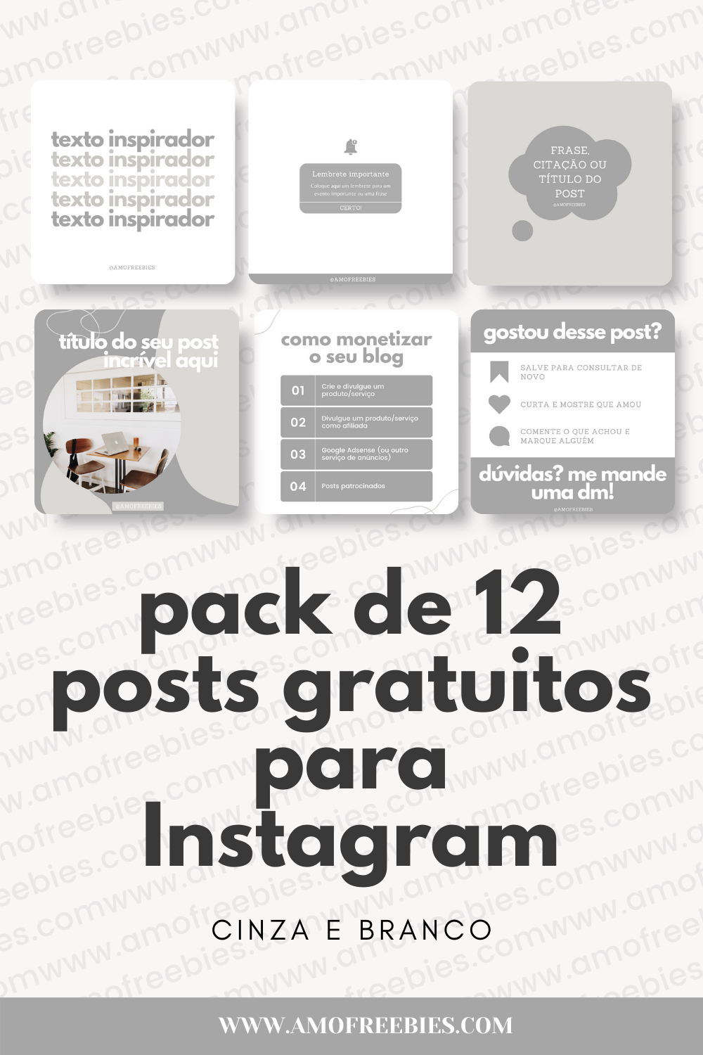 Pack De Posts Editáveis Para Instagram Grátis Cinza E Branco