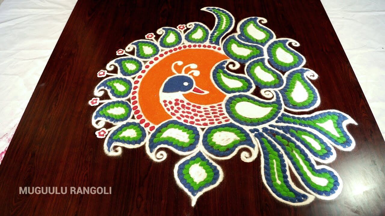 New Peacock Diwali Rangoli Designs