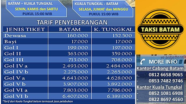 Jadwal Dan Harga Tiket Kapal Roro Batam Kuala Tungkal 2023 Taksi