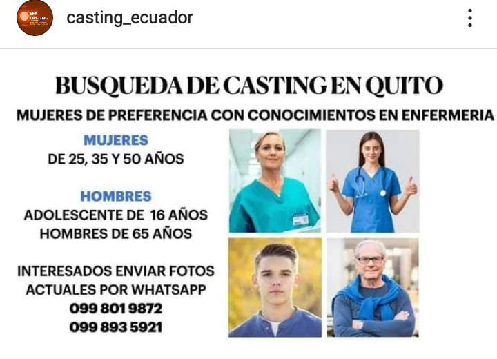 Casting En Ecuador Se Buscan Hombres De 16 Años Y De 65 Años Mujeres