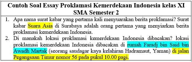 Contoh Soal Essay Proklamasi Kemerdekaan Indonesia Kelas Xi Sma