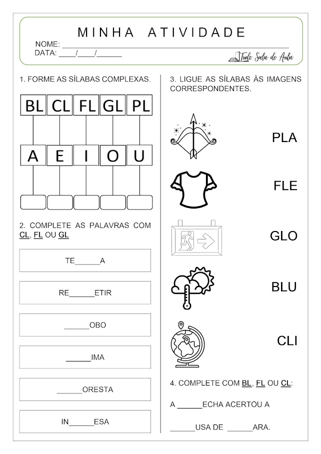 Atividades Sílabas Complexas Para Alfabetização