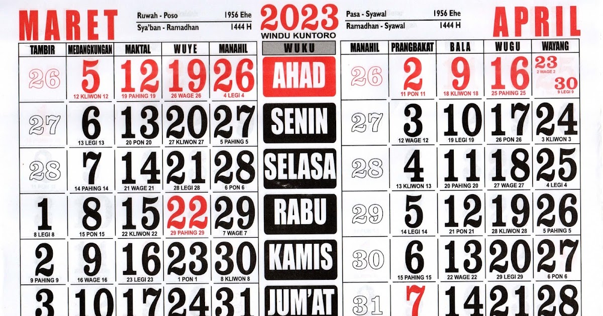 Download Kalender 2023 Maret Lengkap Dengan Tanggal Merah Wuku Dan