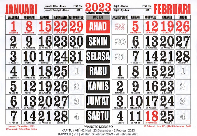 Download Kalender 2023 Februari Lengkap Dengan Tanggal Merah Wuku Dan