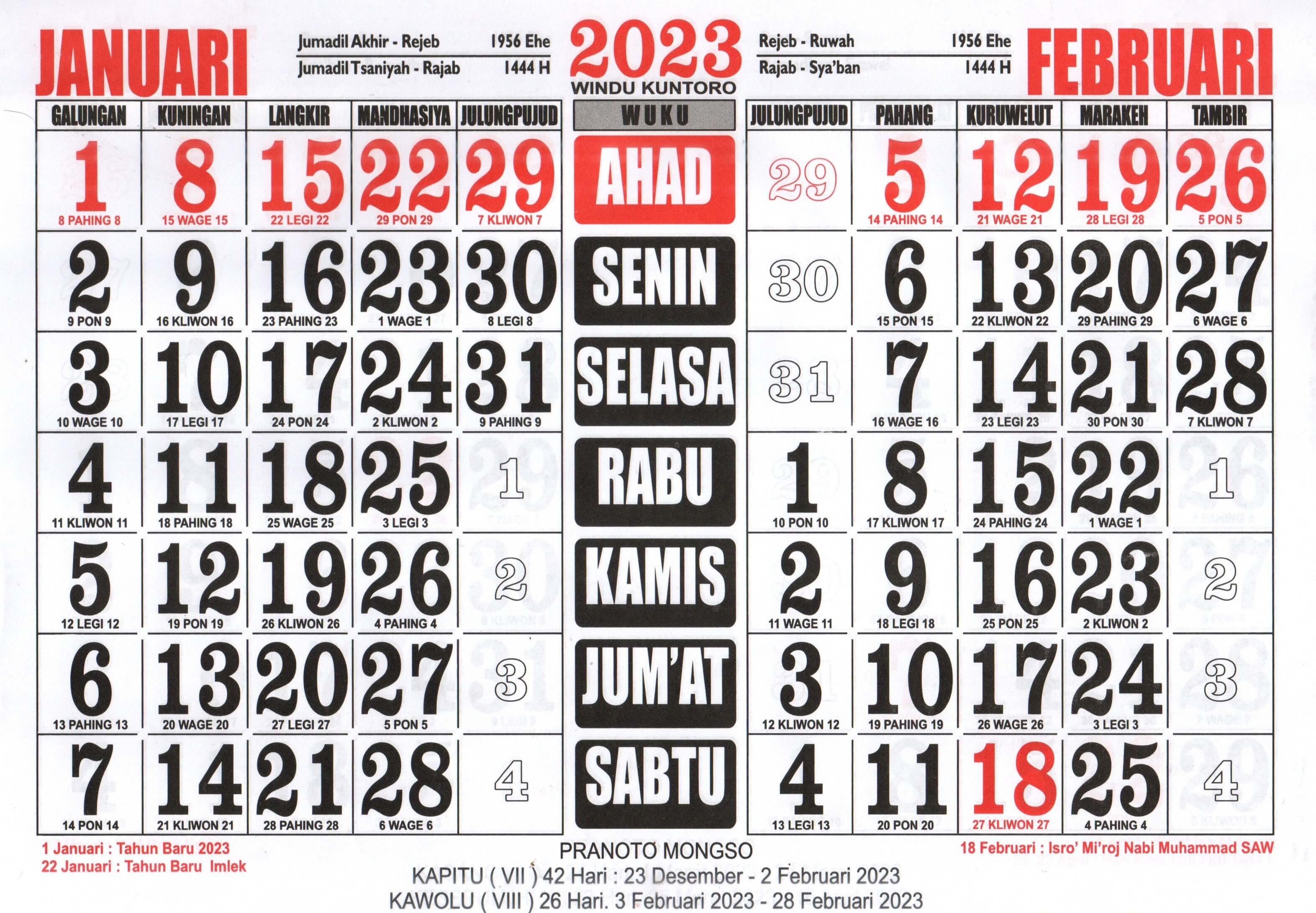 Download Kalender 2023 Februari Lengkap Dengan Tanggal Merah Wuku Dan