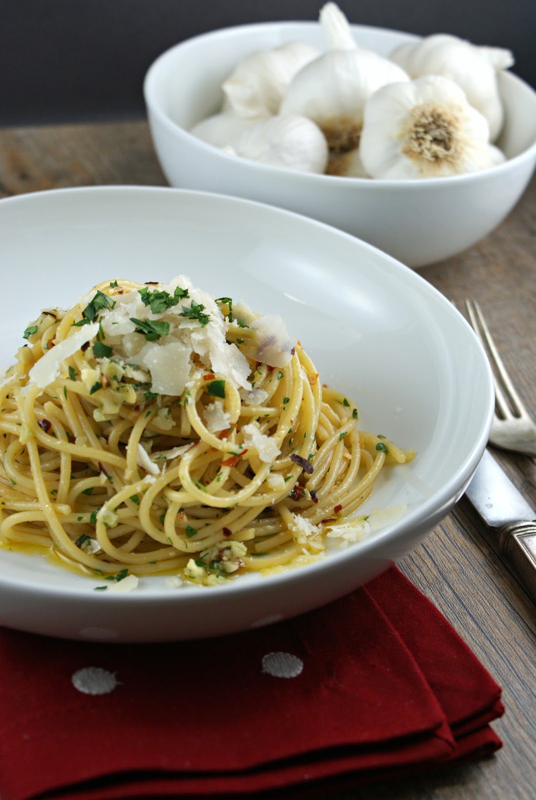 Authentic Suburban Gourmet Spaghetti With Garlic Olive Oil And Red