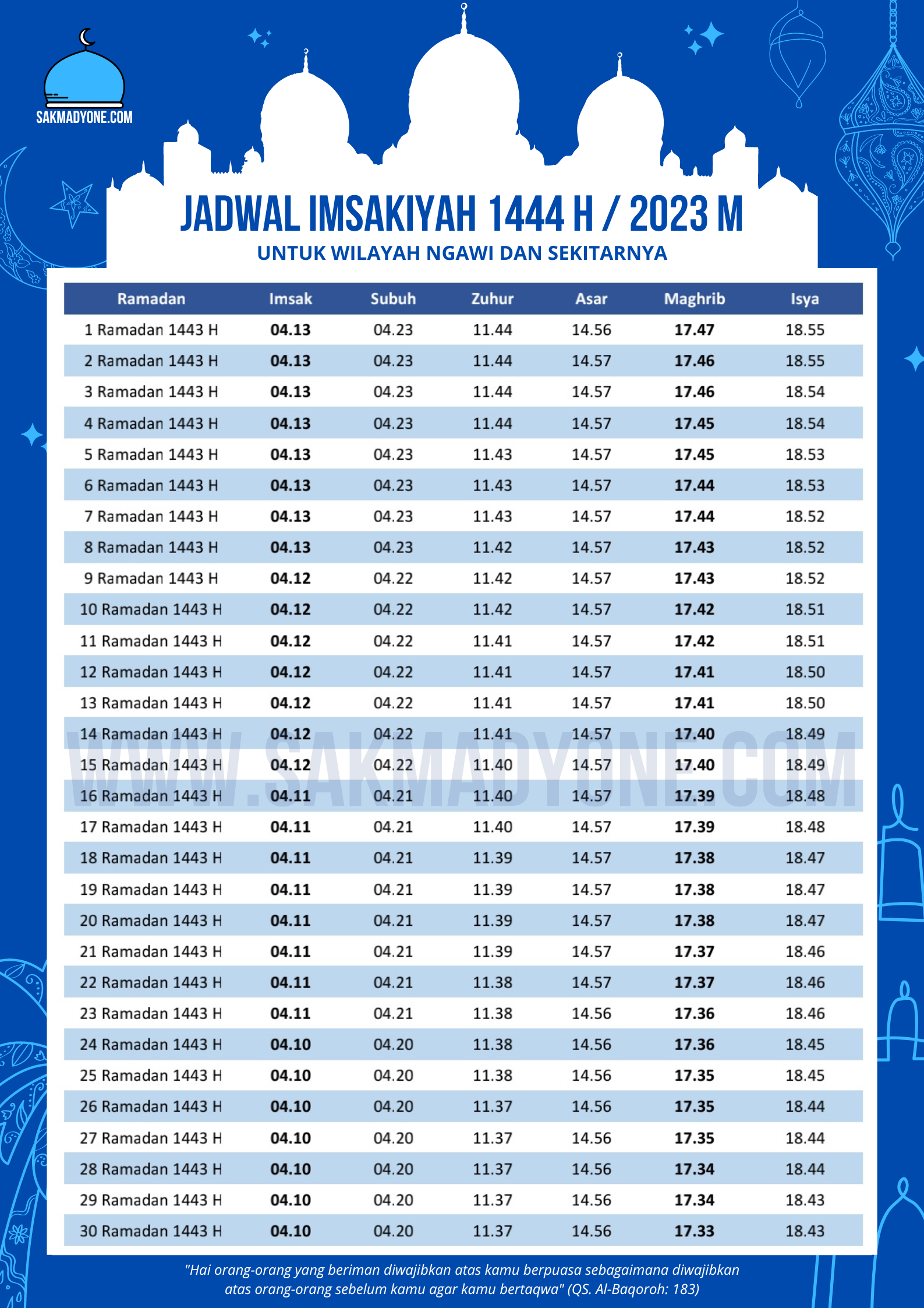Jadwal Imsakiyah Ngawi Ramadhan 2023
