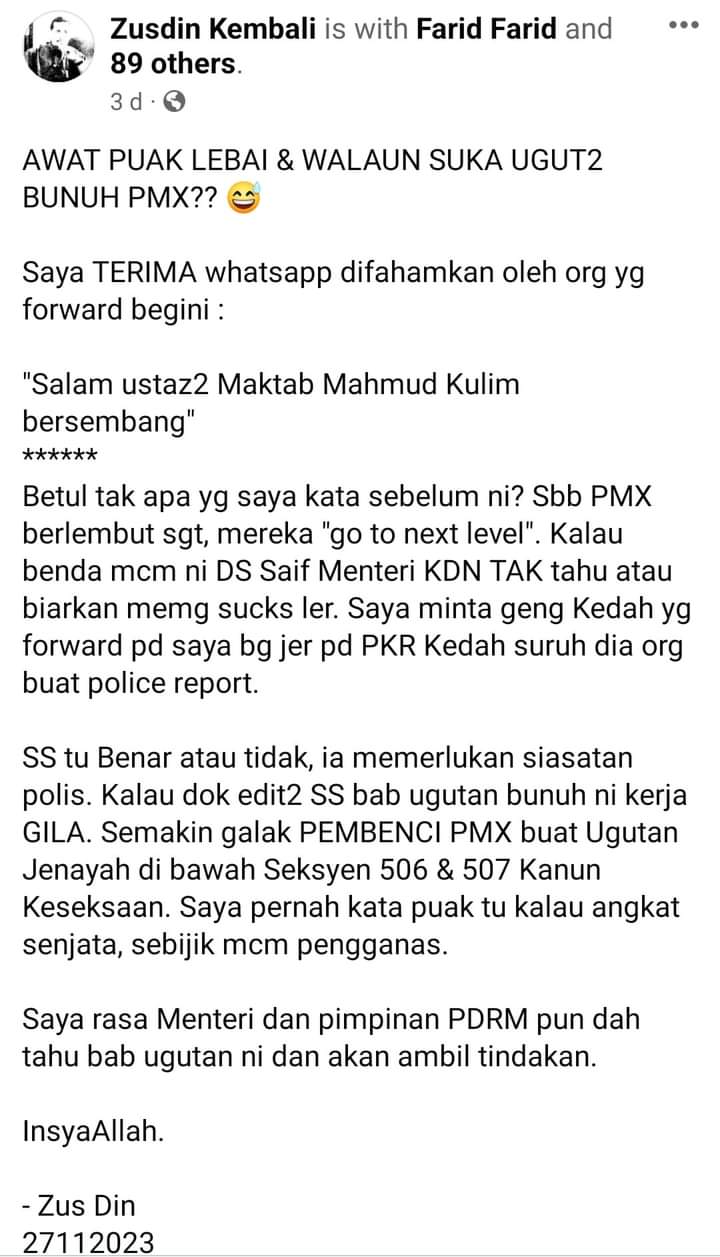 Wartawan Rasmi Laman Reformasi Lagi Ugutan Terhadap Pmx Tak Akan