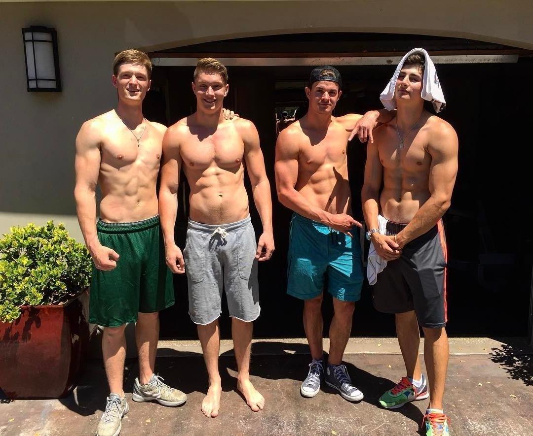 Classic Fraternity House Bros Four Young Fit Shirtless Body Sexy