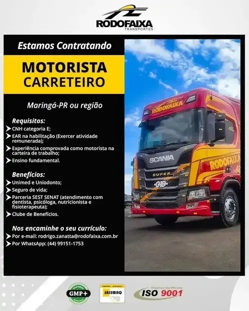 Rodofaixa Transportes Abre Vagas Para Motoristas