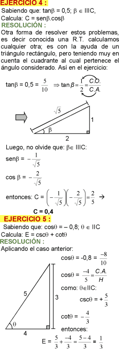 Razones TrigonomÉtricas De Ángulos En PosiciÓn Normal Ejercicios