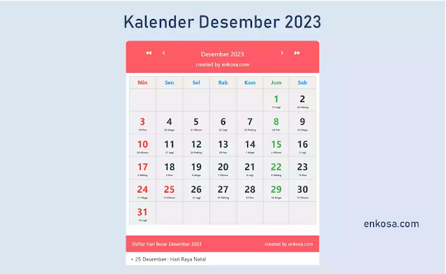 Kalender Bulan Desember 2023 Lengkap