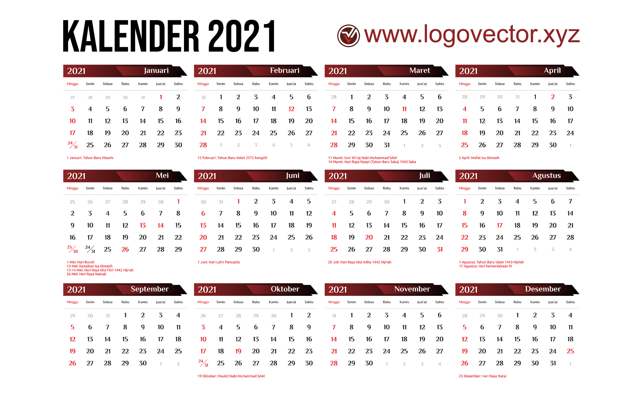 Template Kalender 2021 Logovectorxyz ~ Free Vector