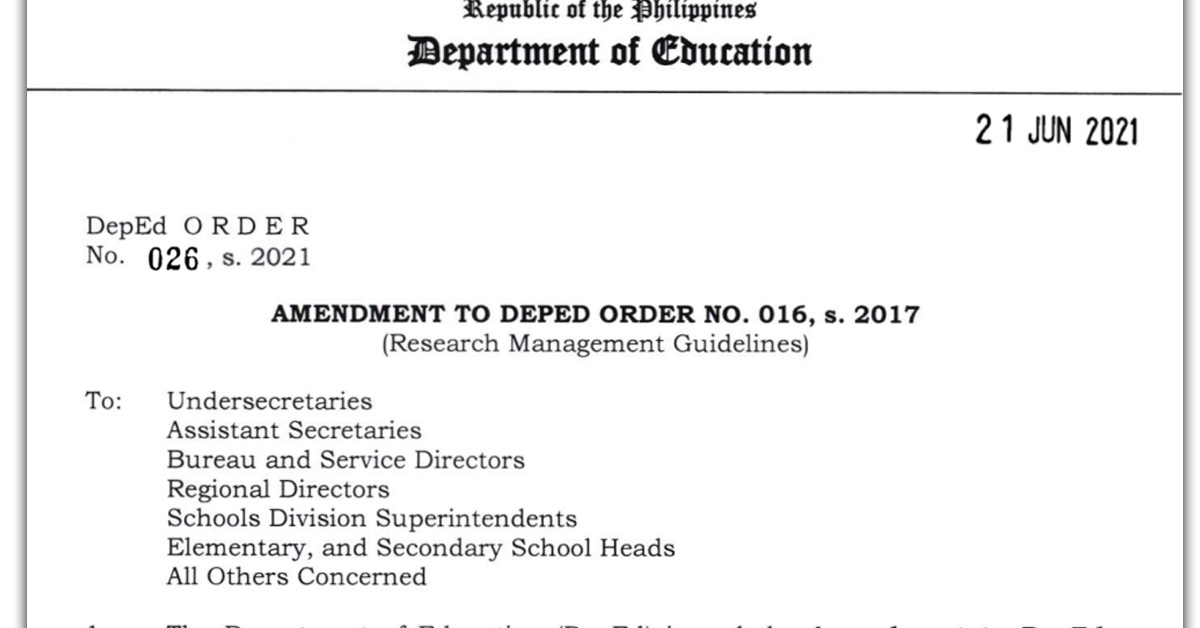 Deped Order No 26 2021 Amendment To Deped Order No 016 S 2017