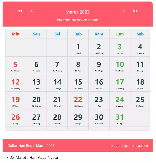 Kalender Bulan Maret 2023 Lengkap Dengan Hari Libur I