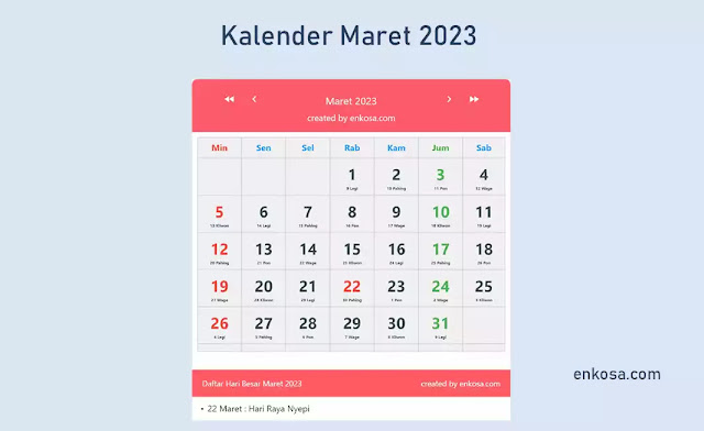 Kalender Bulan Maret 2023 Lengkap Dengan Hari Libur I