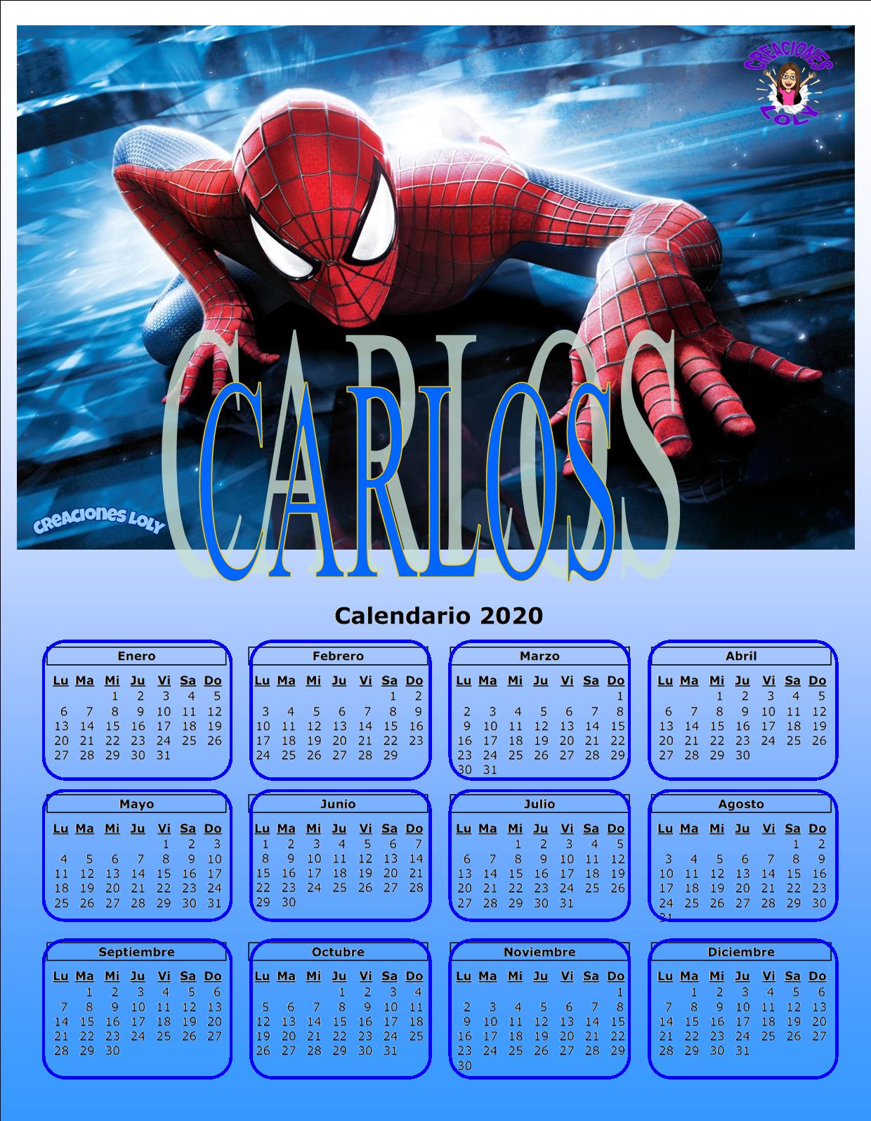 Creaciones Loly Almanaque Calendario Español 2020 Hombre Araña