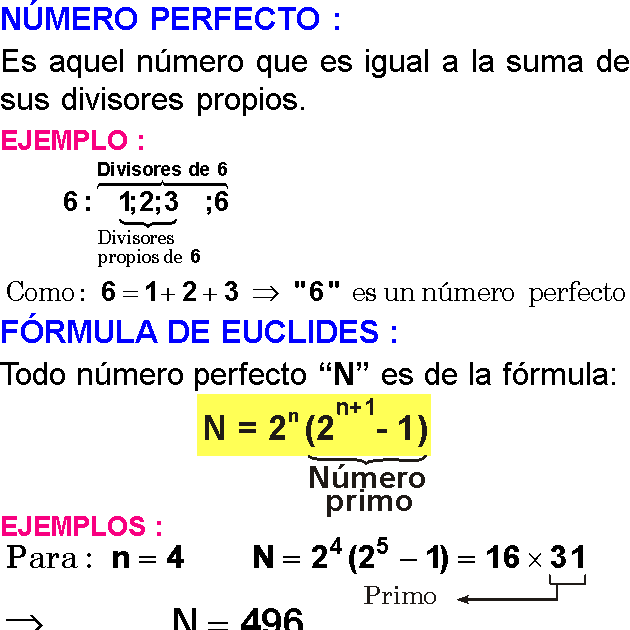 NÚmeros Perfectos Amigos Defectuosos Abundantes Saturados Mirp Ejemplos