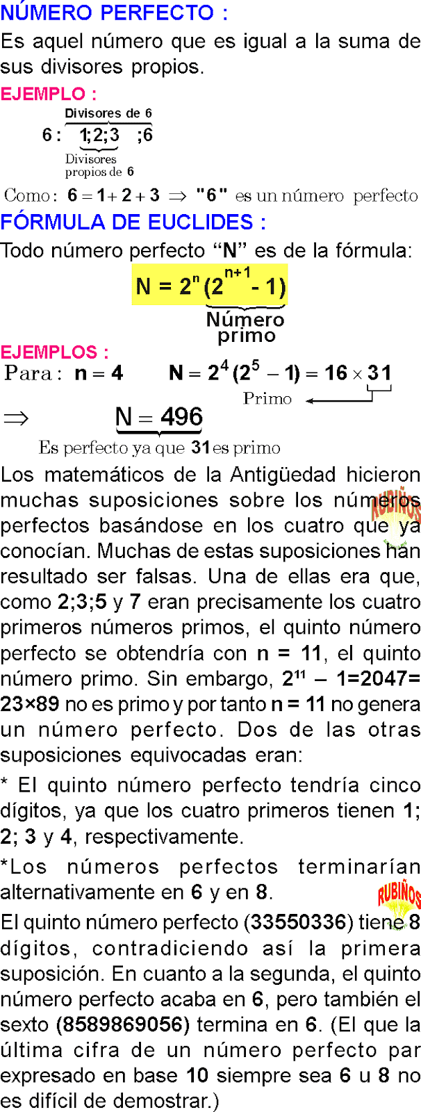 NÚmeros Perfectos Amigos Defectuosos Abundantes Saturados Mirp Ejemplos