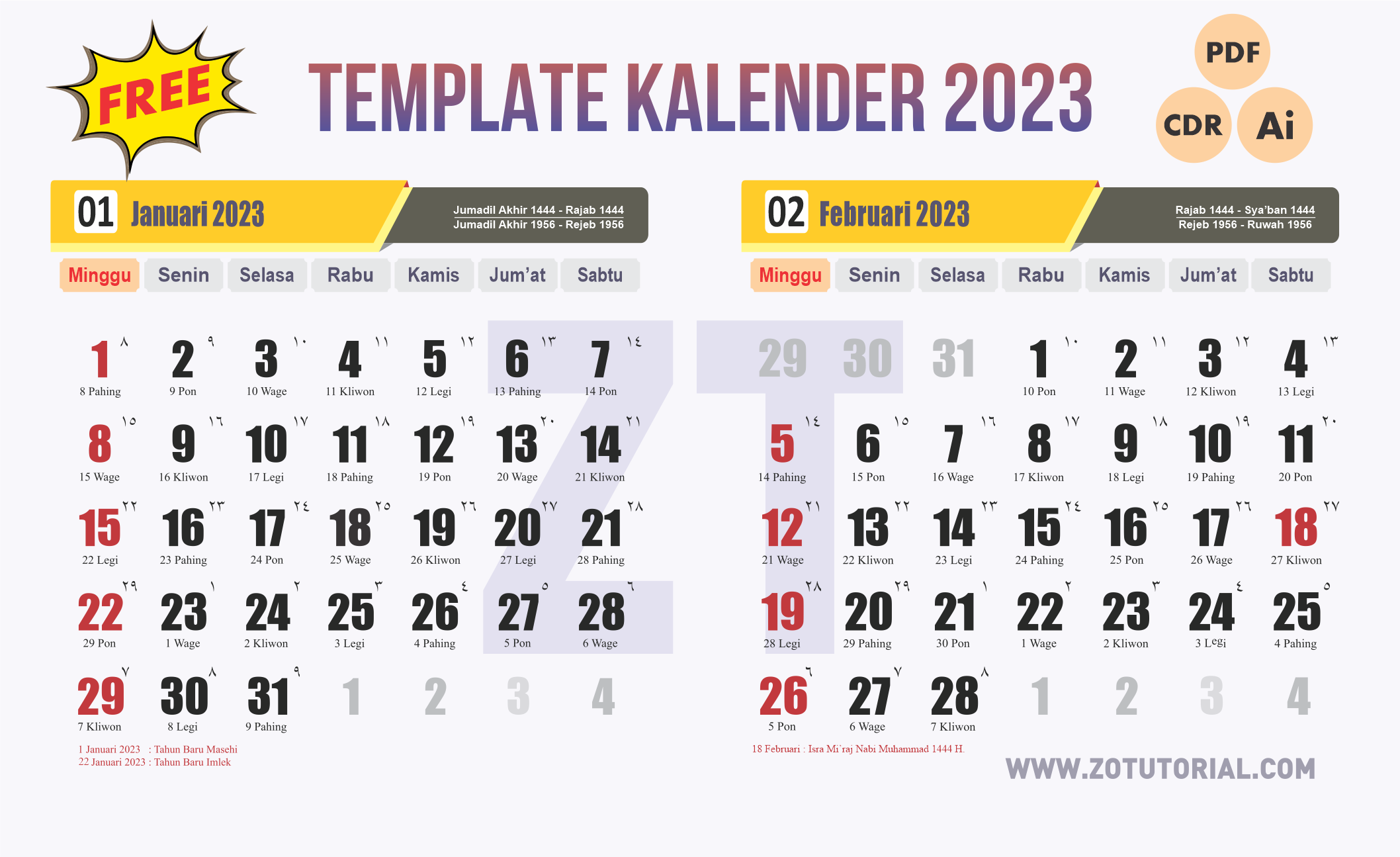 Master Kalender 2023 Free Vector Pdf Cdr Ai Siap Cetak Zotutorial