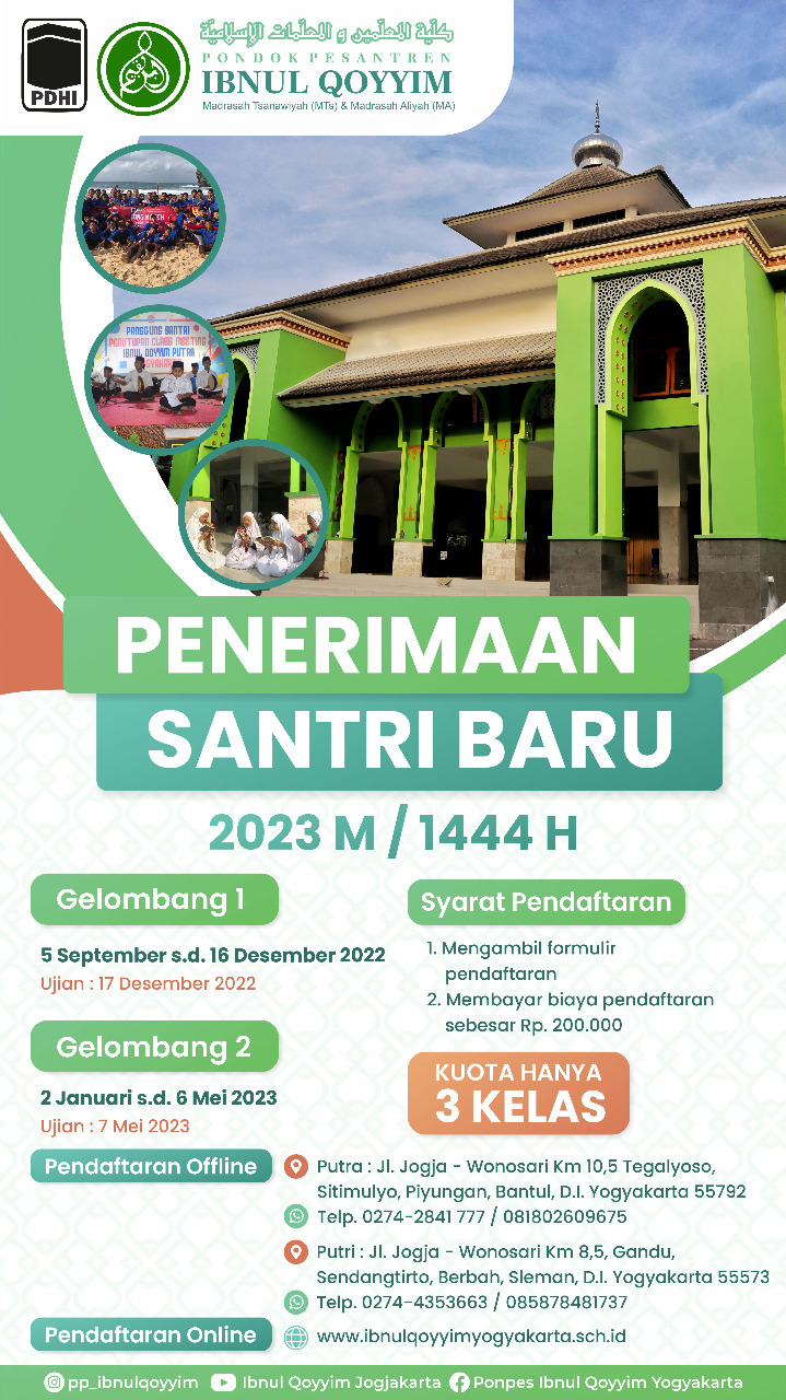 Penerimaan Santri Baru Ponpes Ibnul Qoyyim Putra Yogyakarta 20232024