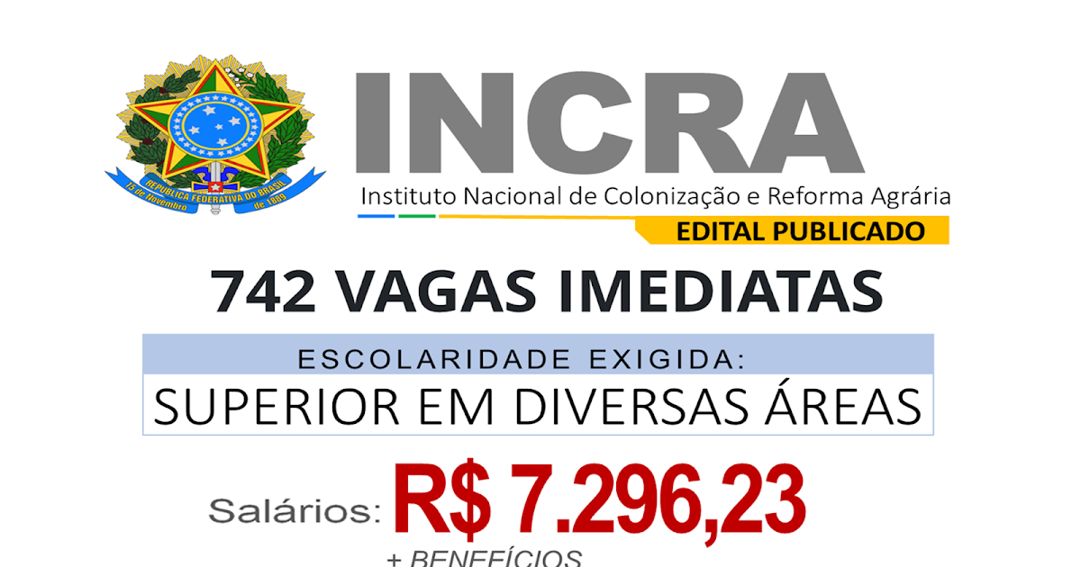 Edital Incra Concurso Com Vagas Para Candidatos Com Superior Diversas