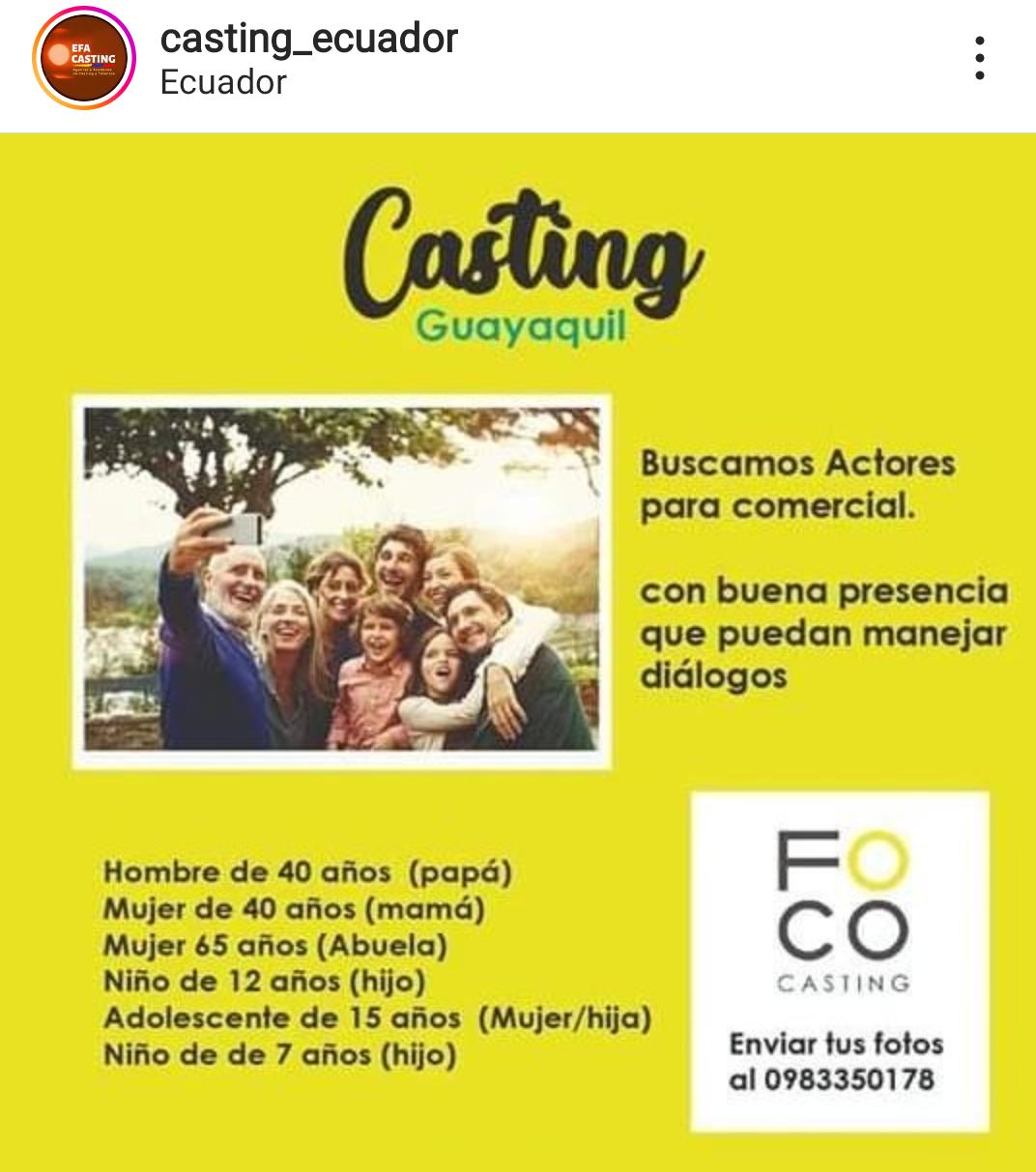 Casting En Guayaquil Se Buscan Actores Y Actrices Para Comercial