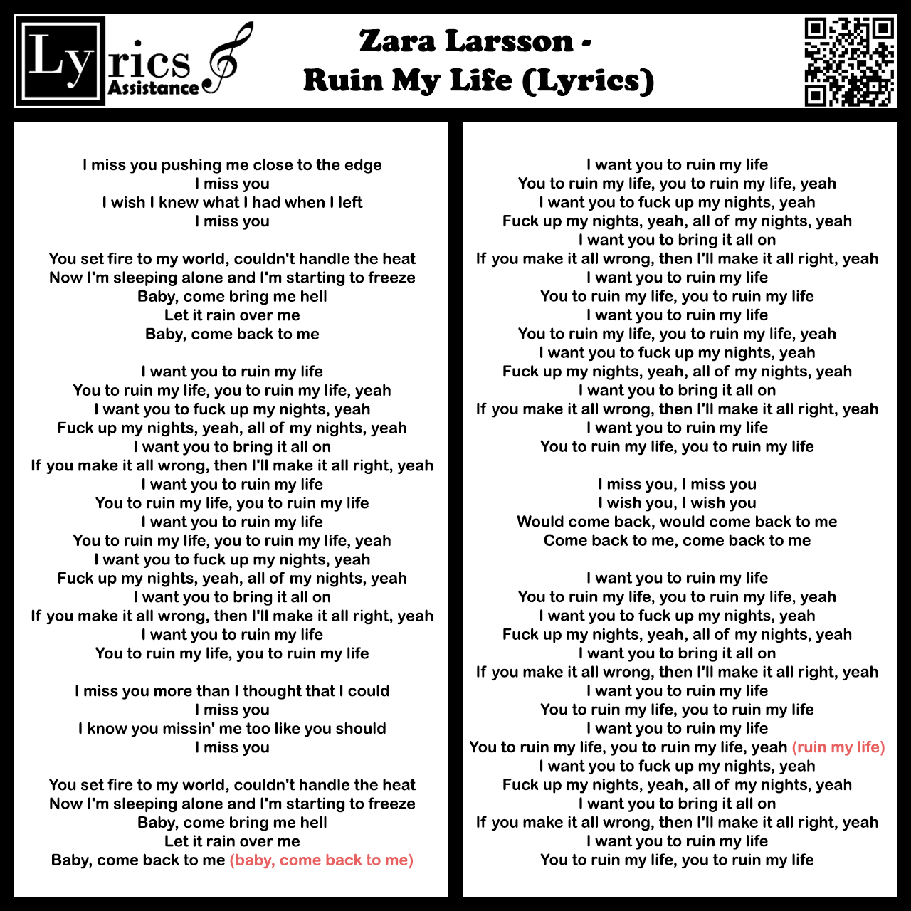 Zara Larsson Ruin My Life Lyrics