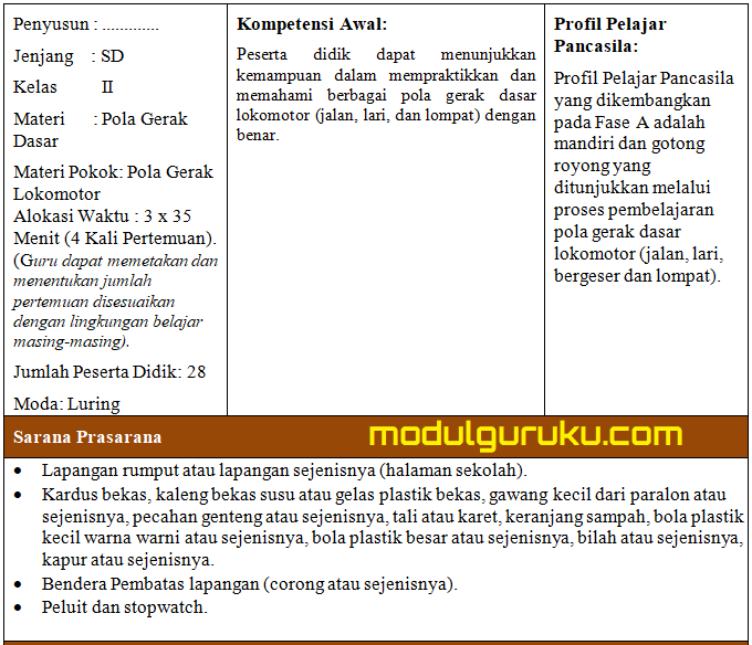 Modul Ajar Pjok Kelas 2 Sd Fase A Kurikulum Merdeka Modul Guruku