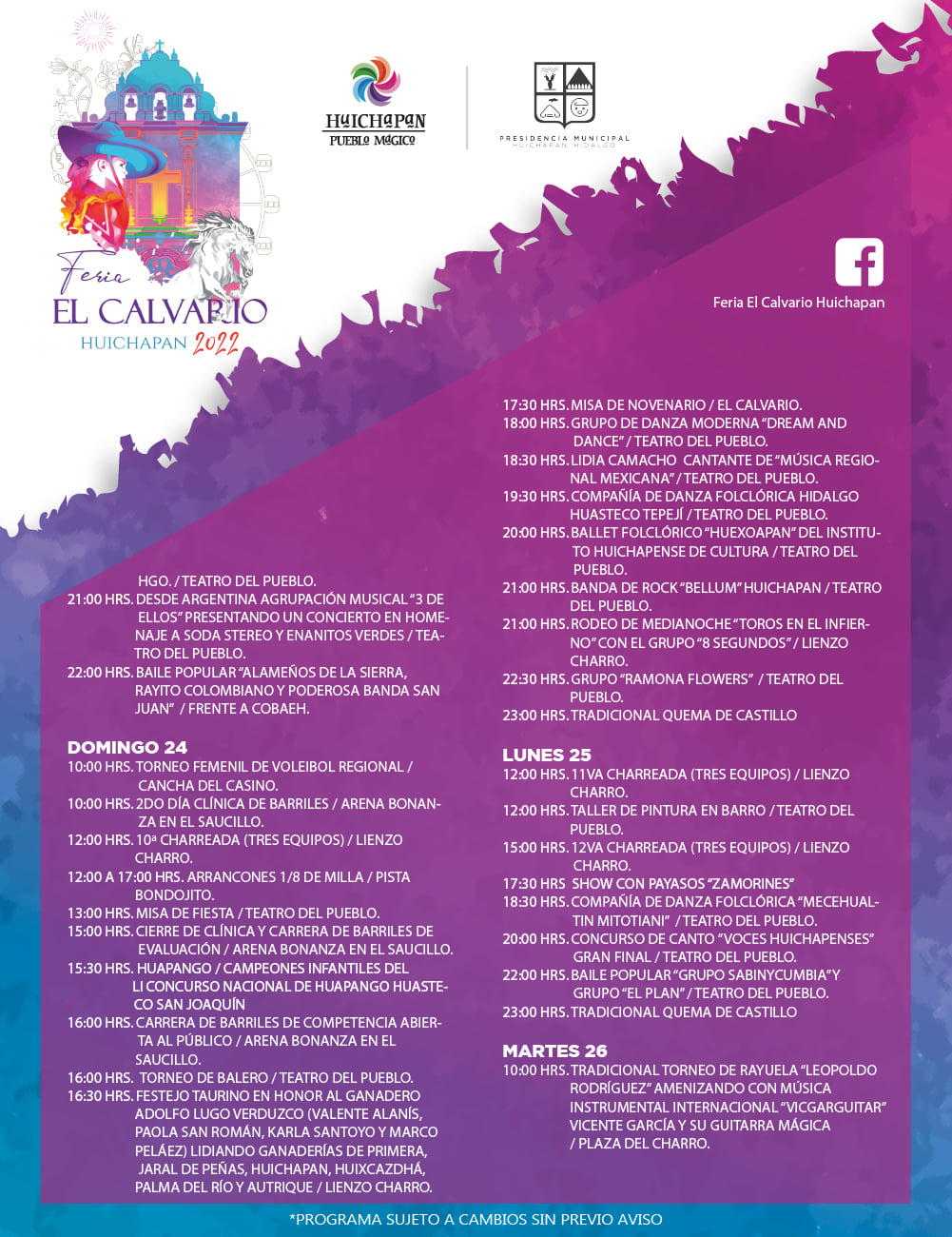 Feria El Calvario Huichapan 2022 Programa General Ferias Y Conciertos