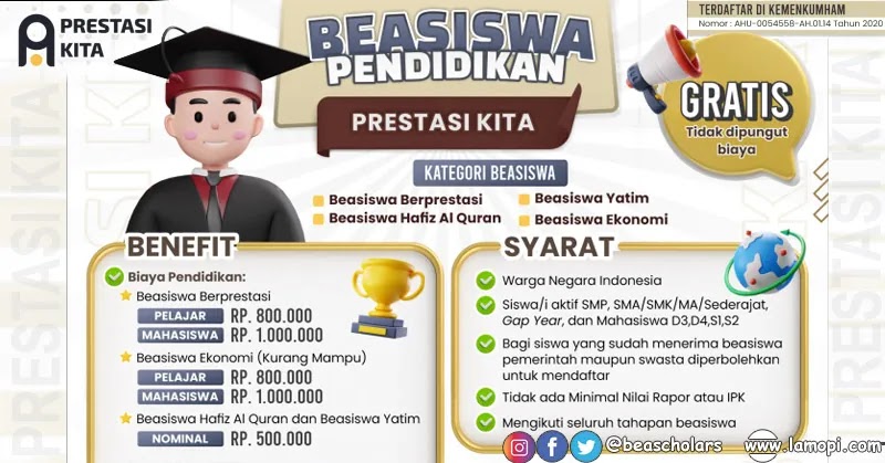 Pendaftaran Beasiswa Pendidikan Prestasi Kita 20232024 Untuk Pelajar