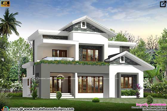 2910 Square Feet 4 Bedroom Modern Mixed Roof House Kerala Home Design