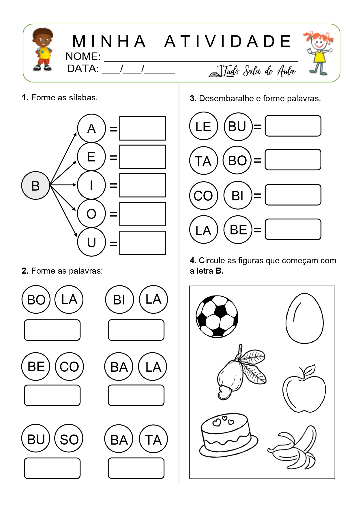 Atividade De Alfabetização Para O 1º Ano