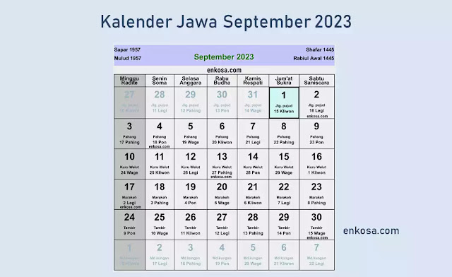 Kalender Jawa September 2023 Lengkap Hari Baik