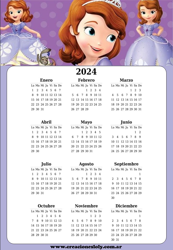 Creaciones Loly Calendario 2024 Princesa Sofia