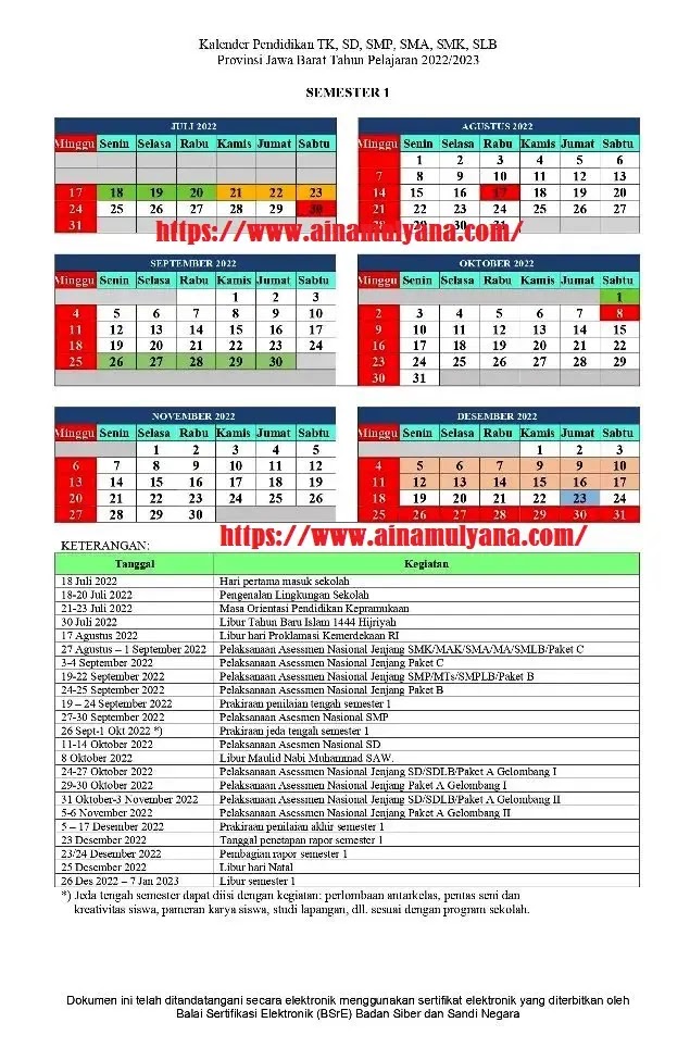 Kalender Pendidikan Tahun Pelajaran 20222023 Jawa Barat Jenjang Sd Smp