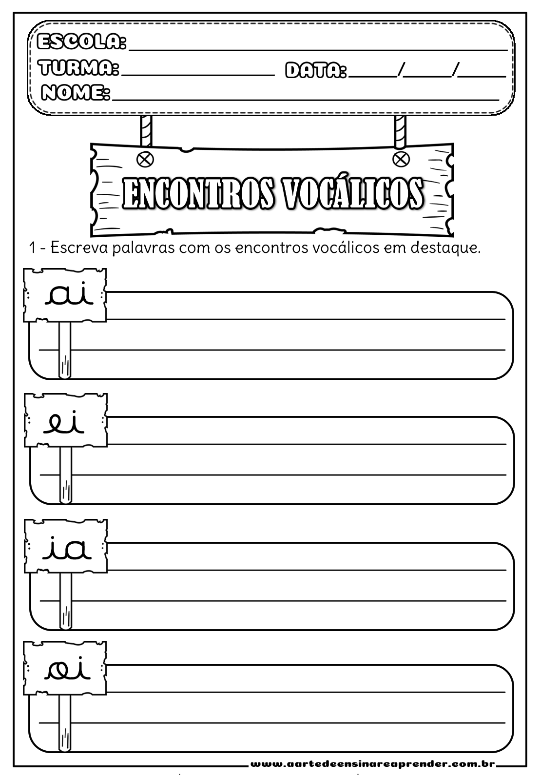 Atividade Pronta Encontros Vocálicos A Arte De Ensinar E Aprender