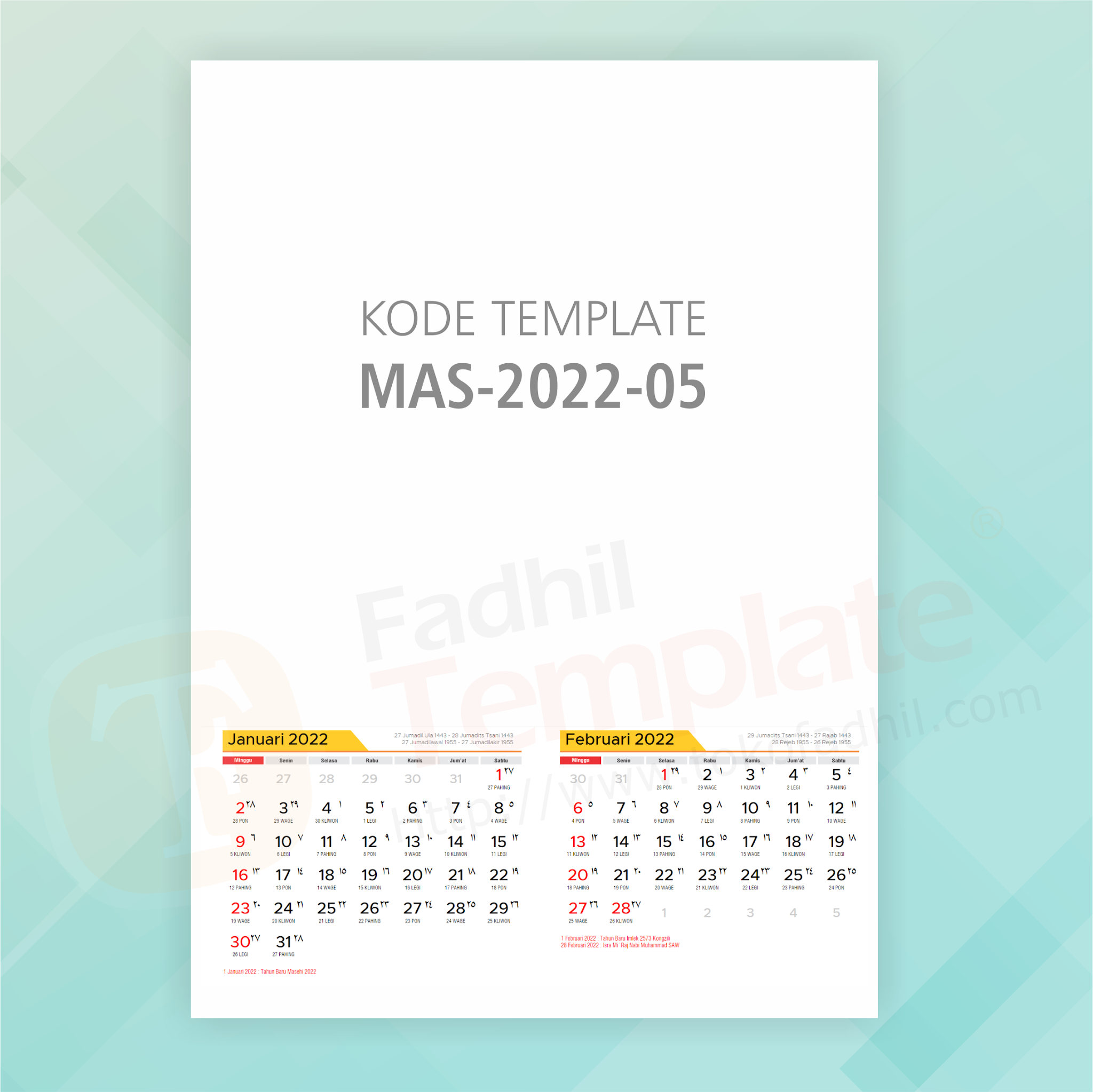 2022 Calendar Templates Free Desain Kalender Keren