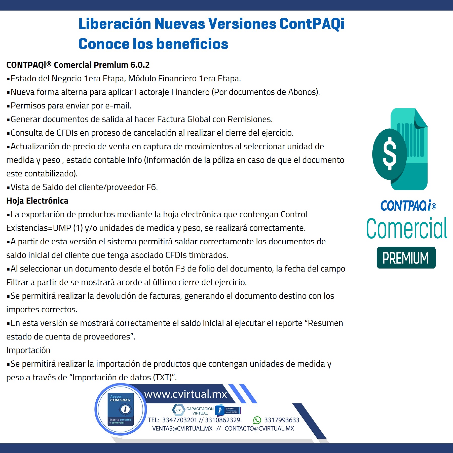 Capacitación Virtual Y Software Liberación Nuevas Versiones Contpaqi