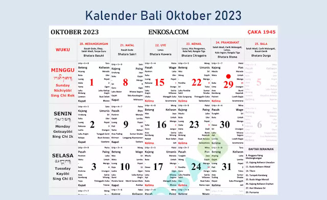 Kalender Bali Oktober 2023 Lengkap