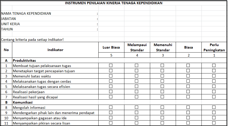 Aplikasi Penilaian Kinerja Tata Usaha Sekolah Contoh Pengisian Format