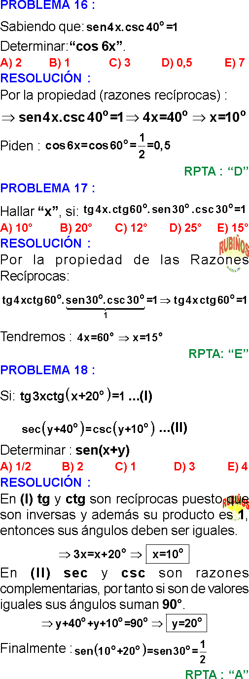 Propiedades De Las Razones TrigonomÉtricas Ejercicios Resueltos De